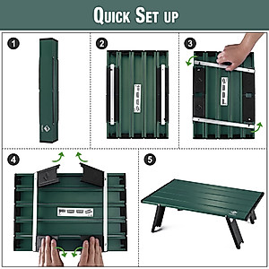VILLEY Portable Mini Folding Beach Table, Ultralight Aluminum Side Table with Carry Bag for Camping, Picnics, and Outdoor Activities - Green