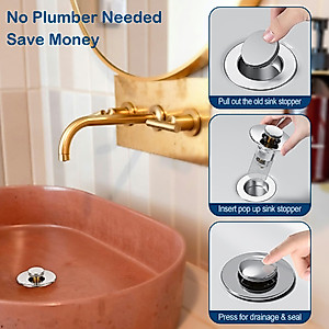 2 Pack Pop Up Bathroom Sink Stopper, Universal Bathroom Sink Drain Strainer with Removable Anti-Clogging Filter Basket, Bathroom Drain Stopper for 1.1"-1.3" Basin Drain Holes