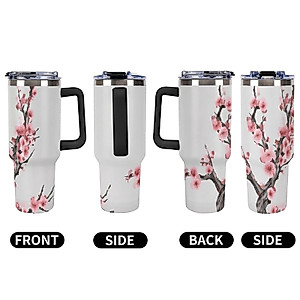 Cherry Blossom Tree Branch 40 Oz Tumbler with Handle And Straw Stainless Steel Vacuum Insulated Tumblers Reusable Keep Drinks Cold Coffee Cup Holder Friendly Gifts for Women Men Car Gym Travel