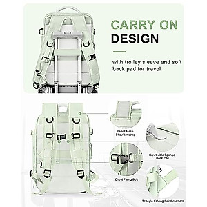 Large Travel Laptop Backpack, Expandable Flight Approved Backpack, Carry on Backpack for Women, Waterproof 17inch Laptop Hiking Backpack with Shoe Compartment, Mint Green