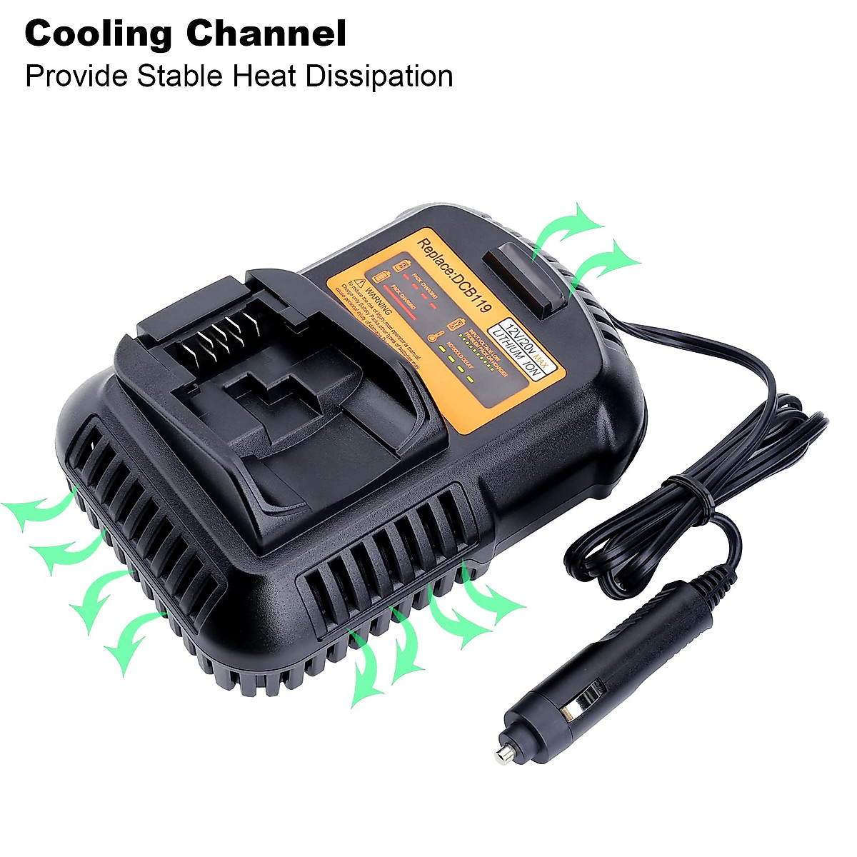 Kotoate DCB119 Car Battery Charger Compatible with 12V, 20V & 60V MAX Lithium Ion Battery DCB203 DCB201 DCB204 DCB206 DCB606 DCB609 DCB120 Replacement for 20V MAX Vehicle Charger