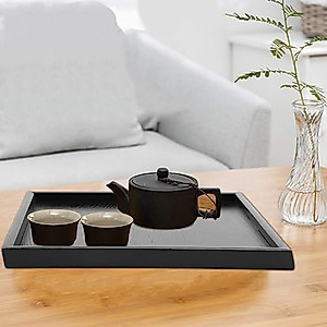 Wood Tea Tray, Solid Coffee Serving Trays Black Walnut Snack Platter Non Slip Food Storage Plate Rectangular Table Decor Accessories Wooden Decorative Antique for Home Restaurants Kitchen