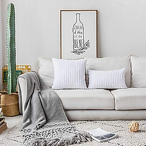 UGASA Velvet Pillow Covers Striped, Decorative Throw Cushion Case with Hidden Zipper for Home Couch/Bedroom/Car, Soft Cozy Solid Oblong, 1 Piece (12"x20", Pure White)