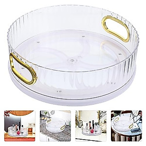 Abaodam Perfume Tray Rotating Seasoning Tray Condiment Rack Plastic Pen Holder Turntable Display Stand Organizer with Handle for Kitchen Cabinet Pantry Countertop