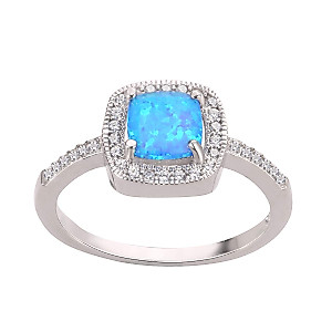 CloseoutWarehouse Blue Simulated Opal Princess Halo Ring Sterling Silver Size 11