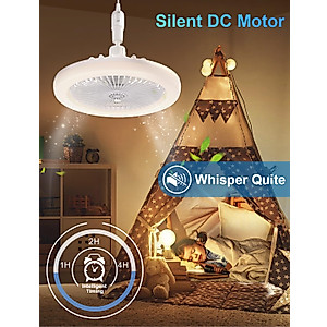 Enclosed Ceiling Fan with Light - Small 10-inch Bladeless Socket Fans with Remote Control, Dimmable LED Lights 3 Gear Wind Speeds for Garage Tool Room/Store Room/Kitchen/Bathroom