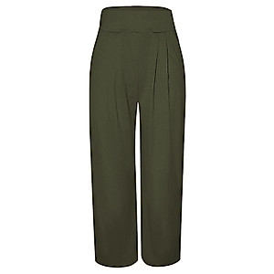 Famnbro High Waisted Pants for Women Maxi Length Loose Wide Leg Trousers Palazzo Pants Green