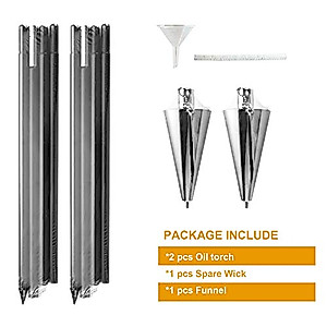 FAB BASED Oil Torch Lamp Torch for Patio/Garden/Lawn/Backyard - 55 inch - Stainless Steel - Fiber Glass Wick - Set of 2 Pieces-Outdoor Oil Lamp for Citronella (Silver)