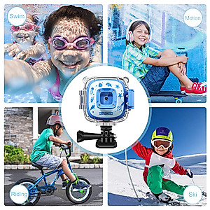 Dragon Touch Kids Action Camera - Waterproof Kidicam 2.0 Digital Camera for Boys Girls 1080P Sports Camera Camcorder with 16GB Memory Card (Blue)