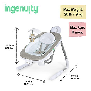 Ingenuity Anyway Sway 5-Speed Multi-Direction Portable Foldable Baby Swing & Infant Seat with Vibrations, Nature Sounds, 0-9 Months 6-20 lbs (Ray)