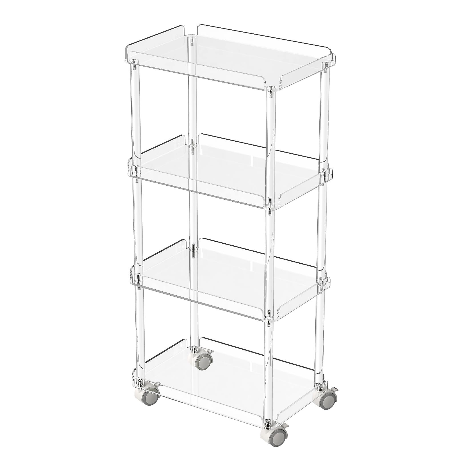 AQUIVER Acrylic Slim Storage Cart - 4 Tiers Narrow Rolling Cart - Utility Cart for Kitchen, Bathroom, Living Room, Laundry - 15.6 '' L x 10.2 '' W x 33.9 '' H