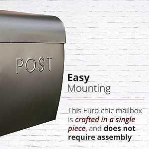 NACH Large Wall Mount Mailbox, 5.07 x 12.44 x 5.39 inches, Black Mailboxes for Outside Wall Mount, Waterproof Mailbox - The Sylvia Mailbox