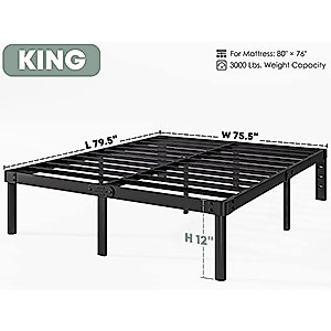 RLDVAY King-Bed-Frame, 12 Inch Metal-Bed-Frame-King, Heavy Duty Platform King Size Bed Frame No Box Spring Needed, Easy Assembly, Noise Free, Black