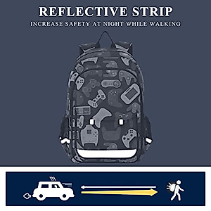 Glaphy Video Game Controller School Backpack Lightweight Laptop Backpack Student Travel Daypack with Reflective Stripes