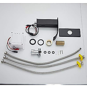 GGStudy Automatic Sensor Matte Black Touchless Bathroom Sink Faucet with Hole Cover Plate Vanity Faucets Hands Free Waterfall Bathroom Water Tap with Control Box and Temperature Mixer