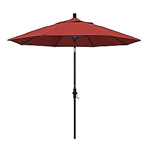 California Umbrella 9' Round Aluminum Market Umbrella, Crank Lift, Collar Tilt, Bronze Pole, Red Olefin