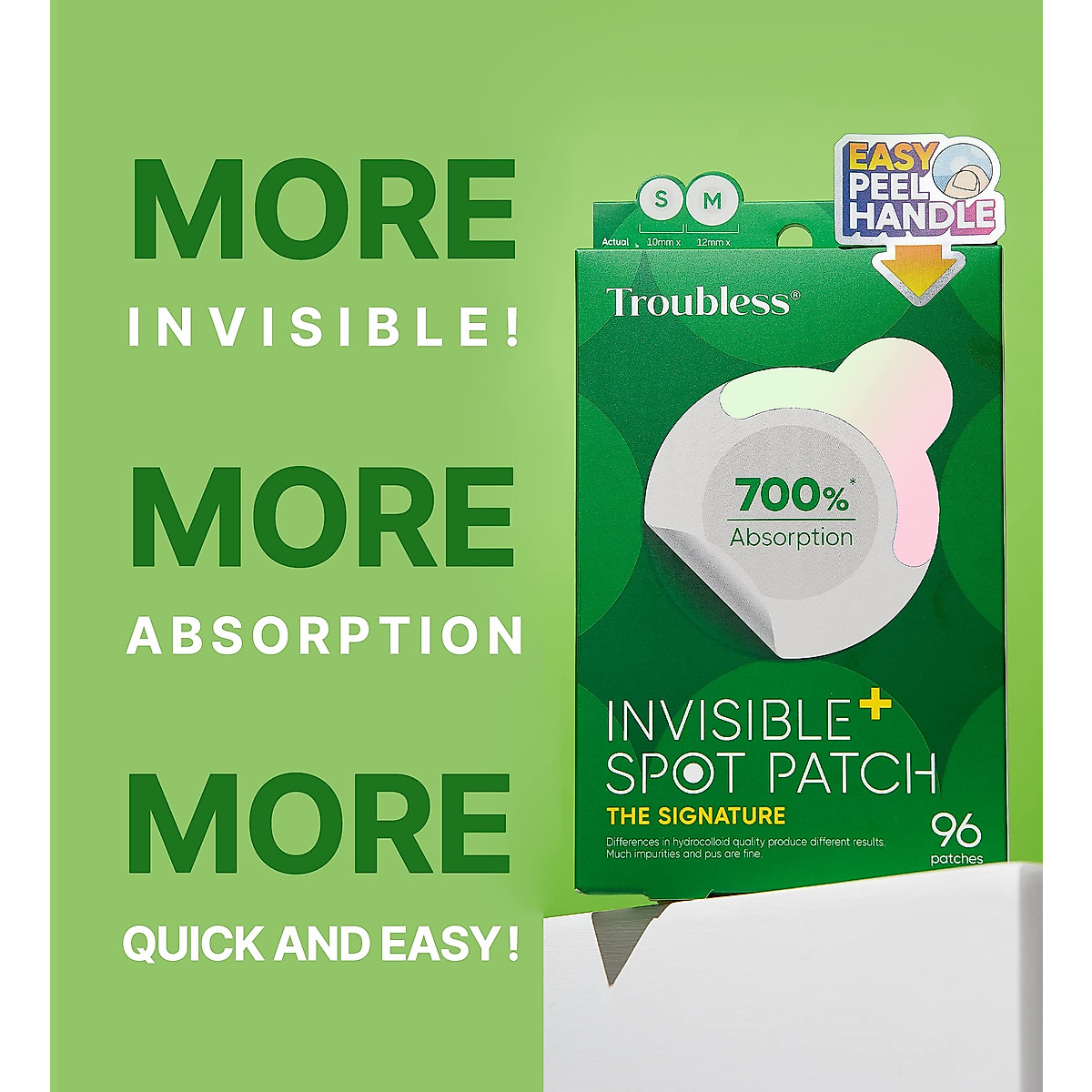 Troubless Invisible Pimple Spot Patch - 96 Ultra Thin Acne Patches - Easy Peel - 2 Sizes