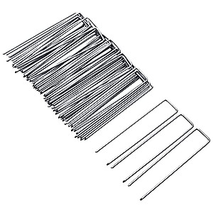 Garden Stakes 100 Pack 6 Inch Galvanized Landscape Staples, U-Shape Turf Staples Heavy Duty Galvanized Lawn Pins for Anchoring Weed Barrier Fabric, Ground Cover, Dog Fence, Tents Tarps
