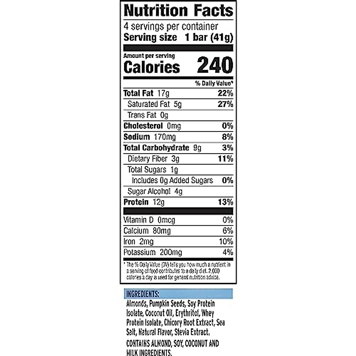 :ratio KETO Friendly Crunchy Bars, Vanilla Almond, Gluten Free Snack, 4 ct