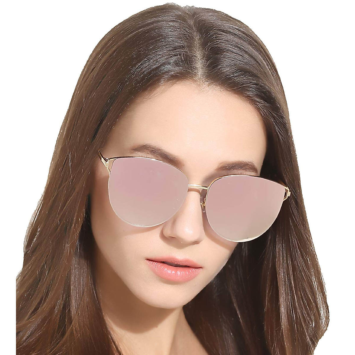 U.I STATION Oversized Mirrored Sunglasses for Women, Cat Eye Sunglasses, Rimless Sunglasses with Sunglasses Case (pink), Large