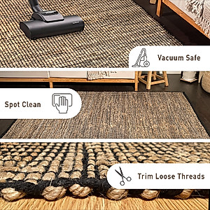 Chardin home Jute Rugs Collection- 2x5 Feet Jute Braids Rug, Boho, Rustic, Natural Jute/Black, Hand Woven Long Runner Rug for Bedroom, Living Room, Kitchen and entryways