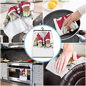 LEOKOTI Corgi with Christmas Decor Kitchen Towels, Absorbent Dish Cloths Hand Towels for Bathroom, Cute Puppy Colorful Ink Backdrop Decorative Dish Towels Tea Towels Bar Towels 18"x28", 2 Pack