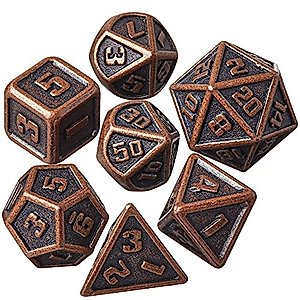 Wiz Dice - Metal Dice Set - DND Dice Set for Tabletop RPG Adventure Games - Polyhedral Dice Set, Suitable for Dungeons and Dragons and Dice Games Alike - Ancient Copper - 10 mm - 7 ct
