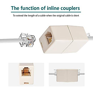 Phone Extension Cord 25 Ft, Telephone Cable with Standard RJ11 Plug and 1 in-Line Couplers and 20 Cable Clip Holders, White
