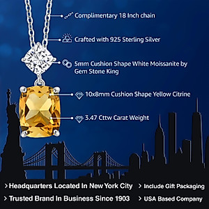 Gem Stone King 2-Stone Drop Necklace In 925 Sterling Silver with 10X8MM Cushion Gemstone Birthstone and 5MM White Moissanite | Pendant Necklace For Women | With 18 Inch Silver Chain