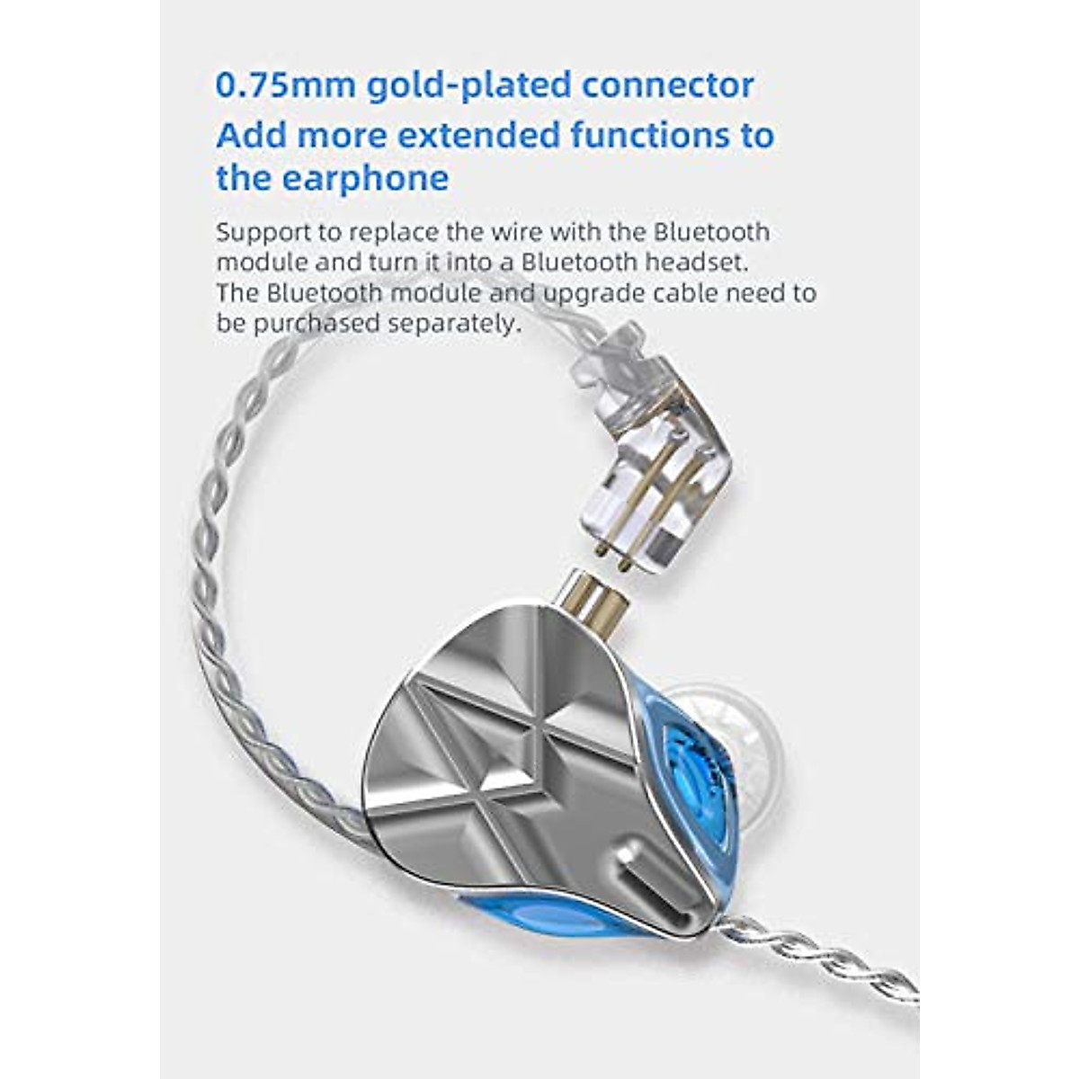 KZ ASF in-Ear Monitors, 5BA per Side HiFi Stereo Noise Isolating Sport IEM Wired Earphones/Earbuds/Headphones with Detachable Cable 2Pin 0.75mm (with Mic, Silver&Blue)