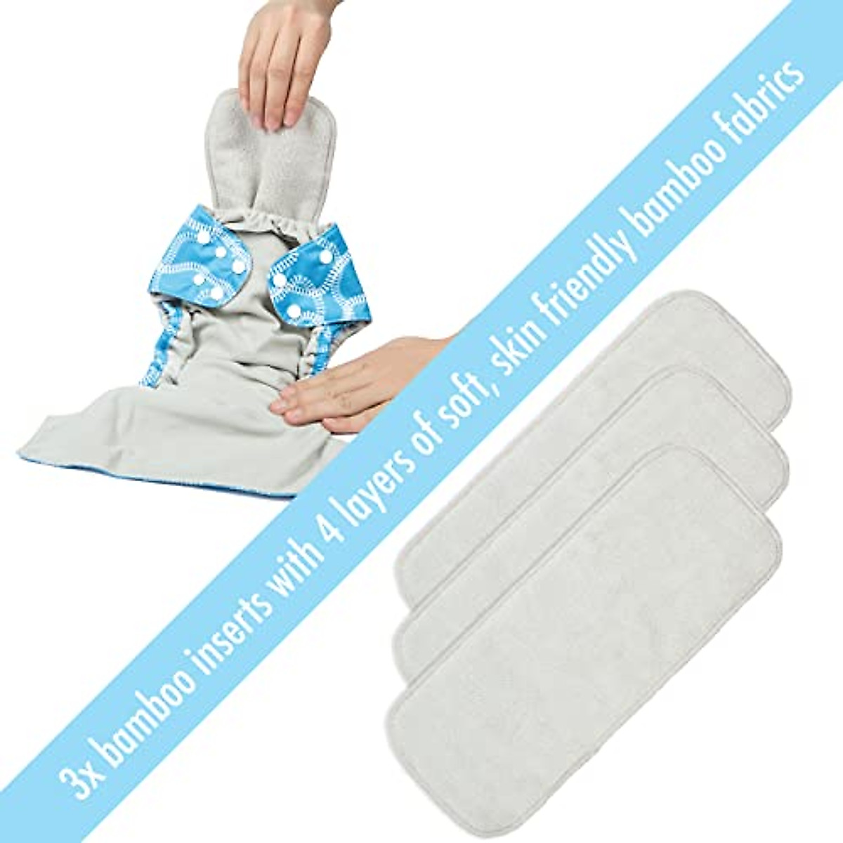 Simple Being Reusable Baby Cloth Diapers Adjustable Size, Double Gusset, Waterproof Cover, 3 Pack with 3 Inserts (DC Batman Classic)