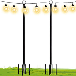 Walensee String Light Poles with Hook Outdoor Metal Lighting Pole for Hanging String Lights for Garden Party 9.4FT Lights Hanger with 5-Prong Fork Steel Stand Holder for Patio Christmas Wedding 2 Pack