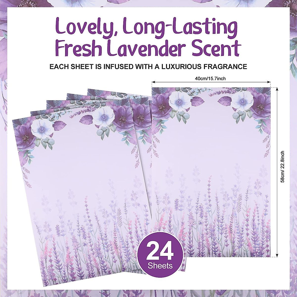 24 Sheets Drawer Liners for Dresser Scented Drawer Liners Drawer Paper Non Adhesive Floral Print Fragrant Large 15.7 x 22.8 Inch for for Kitchen Cabinet Home Shelf Closet (Elegant Style)