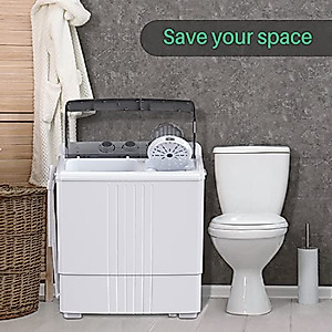 TOREAD Compact Twin Tub Portable Washing Machine 21lbs Capacity, Mini Washer(14.4lbs)&Spiner(6.6lbs), Built-in Drain Pump, Semi-Automatic