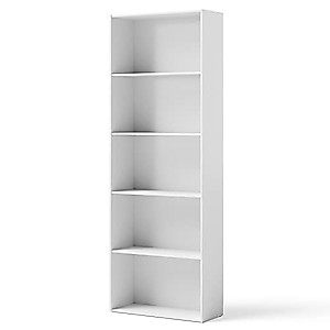 Tangkula 5-Shelf Bookcase, 23.5''L x 9.5''W x 67''H, Multi-Functional Wood Storage Display Open Bookshelf for Home Office (White)