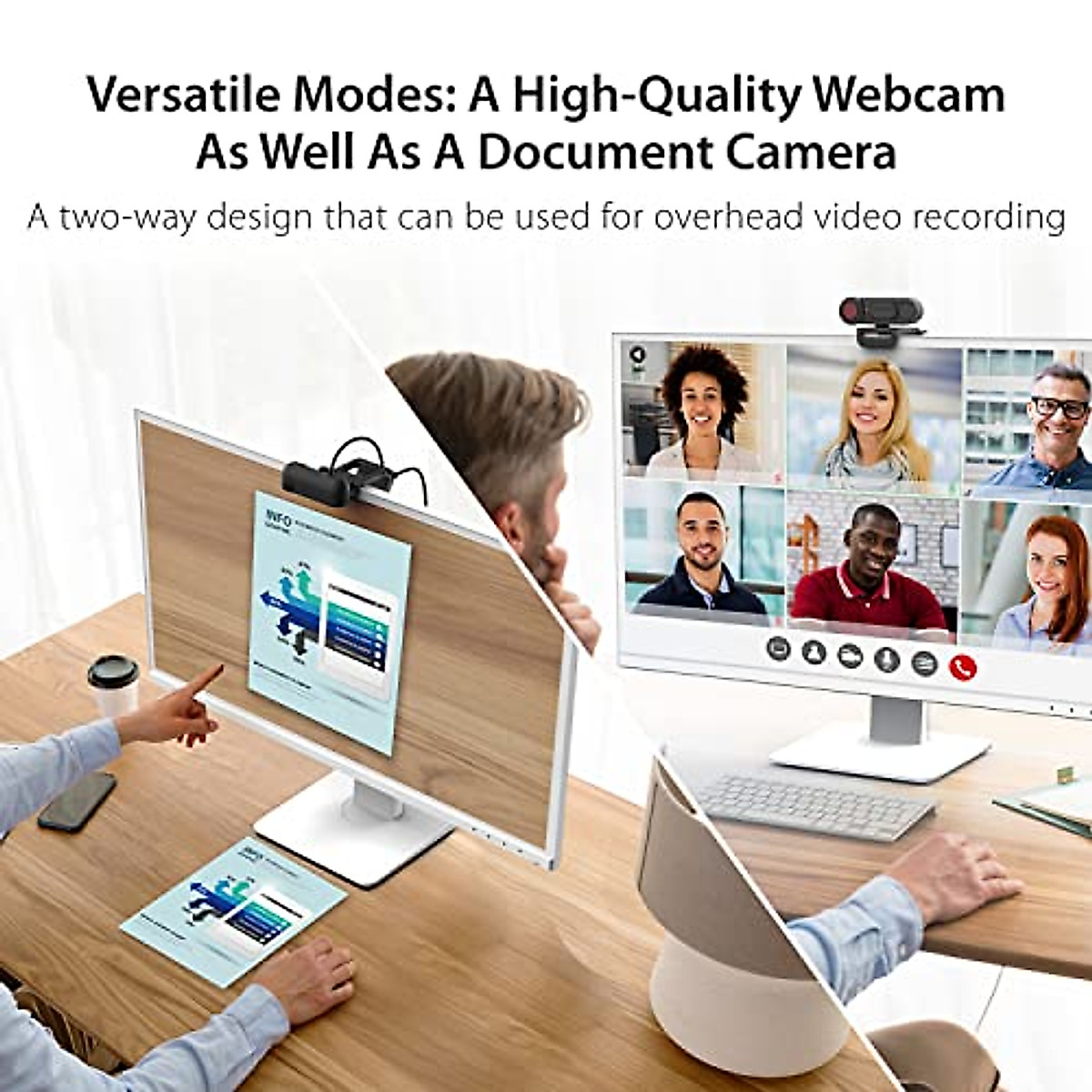 j5create 1080P Dual Mode Webcam and Document Camera with Auto & Manual Focus, Magnetic Privacy Cover for PC, Laptops | for Live Streaming, Video Calls, Online Meetings, Online Classes (JVU250)