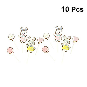 Amosfun Party Cake Decor Cartoon Rabbit Balloon Cake Toppers Lovely Double Layer Cake Toppers Creative Cake Decorative Plug Cards for Party Kids Day for Party Cake Decortion