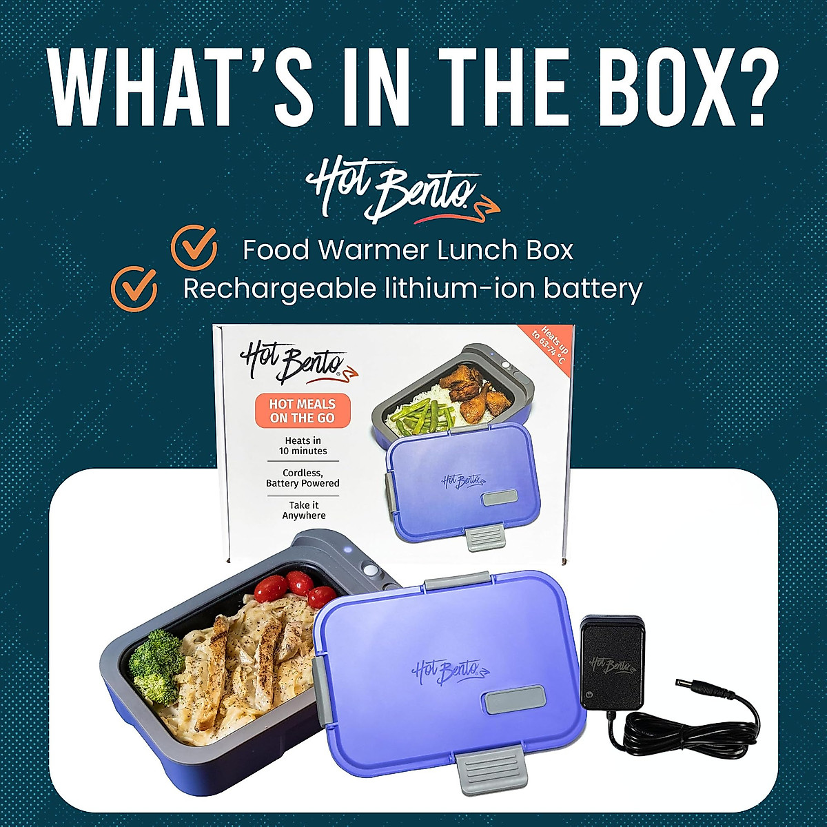 Hot Bento – Self Heated Lunch Box and Food Warmer – Battery Powered, Portable, Cordless, Hot Meals for Office, Travel, School, Jobsite, Picnics, Outdoor Recreation, Kitchen Meal Prep