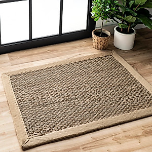 nuLOOM 3x4 Elijah Seagrass Area Rug, Beige, Solid Farmhouse Style, Cotton Bordered, Basketweave, Natural Fiber, For Bedroom, Dining Room, Living Room, Hallway, Office, Kitchen, Entryway
