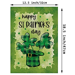 St Patricks Day Garden Flag Shamrocks Clovers Buffalo Plaid Top Hat Vertical Double Sided Holiday Outdoor Yard Decor 12.5 x 18 Inch