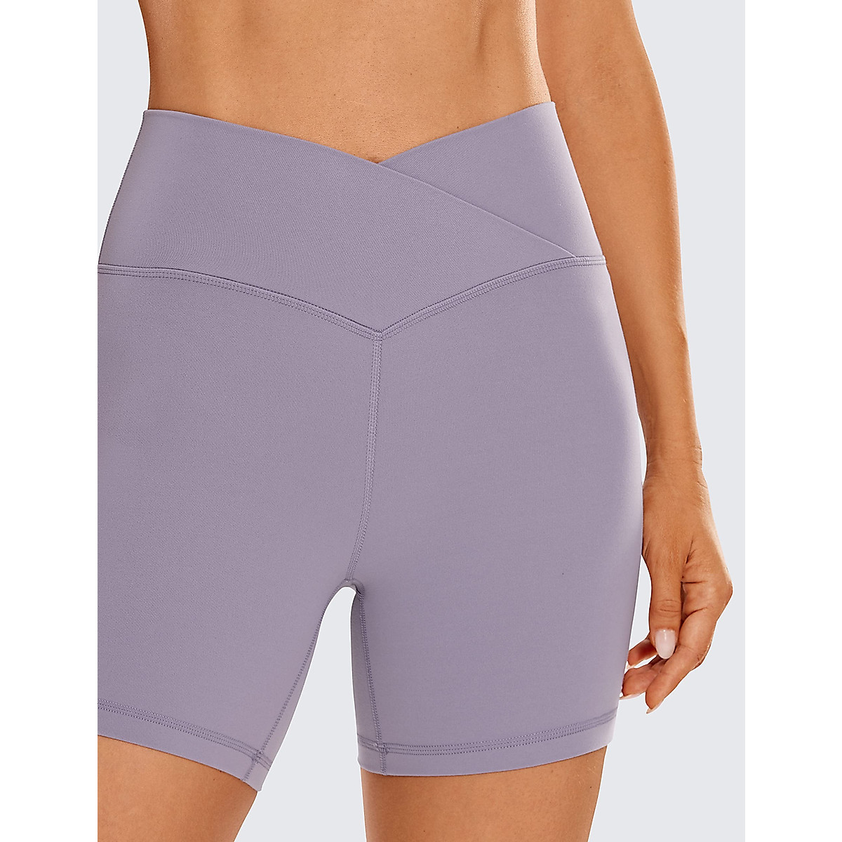 CRZ YOGA Womens Butterluxe Crossover Biker Shorts 5 Inches - Criss Cross High Waisted Workout Yoga Shorts Buttery Soft Lavender Mist X-Small