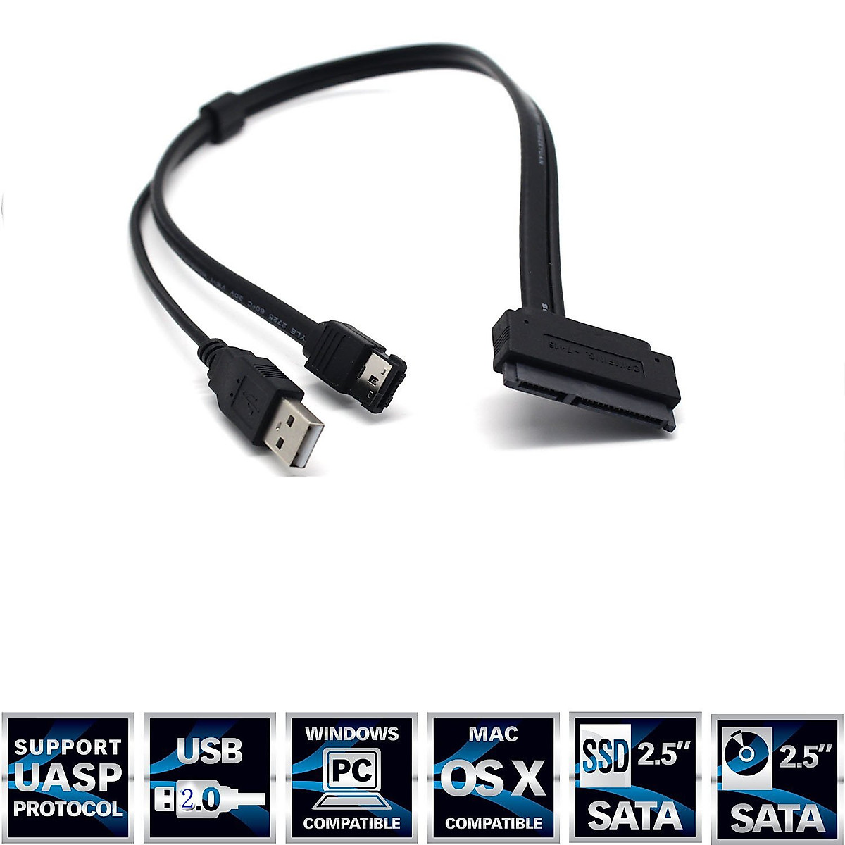 SinLoon 2.5'' Hard Disk Drive SATA 22Pin to eSATA Data USB Powered Cable Adapter for Optimized for SSD, Support UASP SATA IIIEC-SSHD(Black)