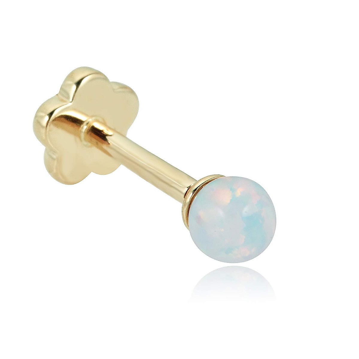 AVORA 14K Yellow Gold 3mm Simulated Opal Cartilage Piercing Flat Back Earring Body Jewelry (18 Gauge)