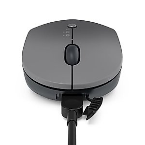 Lenovo Go Multi-Device Wireless Mouse, 2.4GHz Nano USB-C Receiver, Bluetooth, Adjustable DPI, USB-C Rechargeable Battery, Qi Wireless Charging, Ambidextrous, GY51C21211, Grey