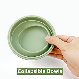 Lunbengo 3piece Collapsible Bowl with Lids, Microwave Silicone Meal Prep Lunch Containers, Ideal Food Bowls for Snacks, Fruits, Oatmeal, Camping Travel, Round, Green