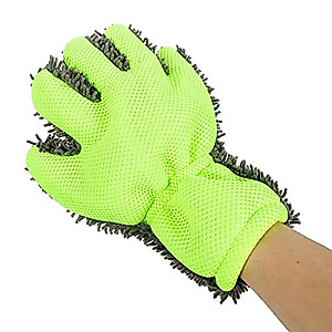 X AUTOHAUX Green Gray Car Wash Mitt Microfiber Five Finger Glove Double Sided Dirt Washing Tool