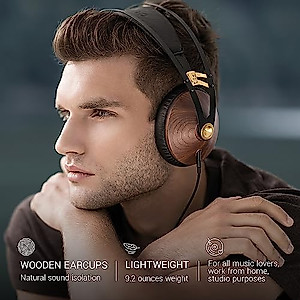 Meze 99 Classics Walnut Gold | Wired Wooden Closed-Back Headset for Audiophiles | Over-Ear Headphones with Mic and Self Adjustable Headband