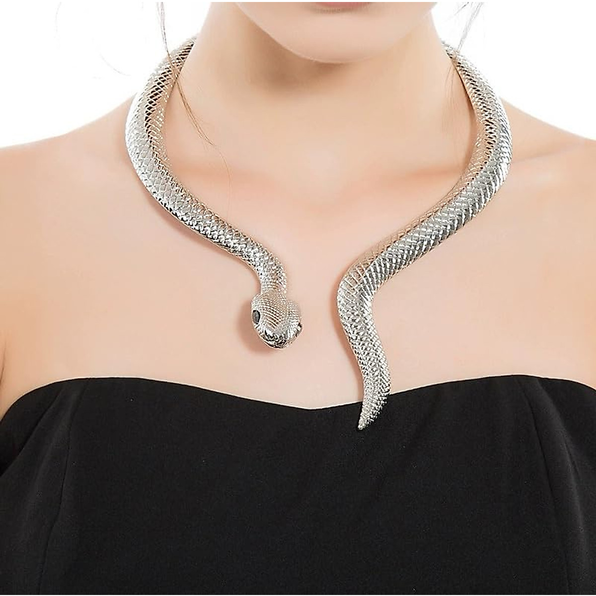 Jerollin Vintage Exaggerated Alloy Choker Silver Snake Adjustable Collar Collar Necklace