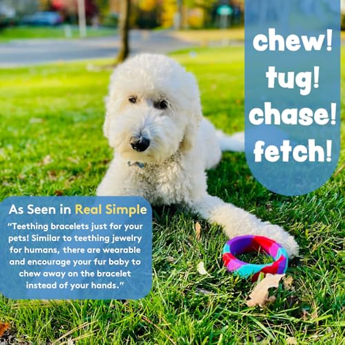 Sweet Paws Chunky Teething Rings for Dogs, Bracelet Food Grade Silicone Puppy Chew Toys for Large Puppies, Durable Dog Ring Toy for Medium Large Dogs, Puppy Teething Chews - Pink Lemonade