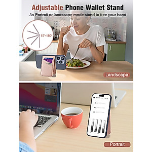 TopMade for MagSafe Wallet Stand, Strongest Magnetic Phone Wallet Card Holder for iPhone 15/14/13/12 Series, Vegan Leather, RFID Blocking, 5 Card Slots, Open ID Window, Slim, Rose Gold